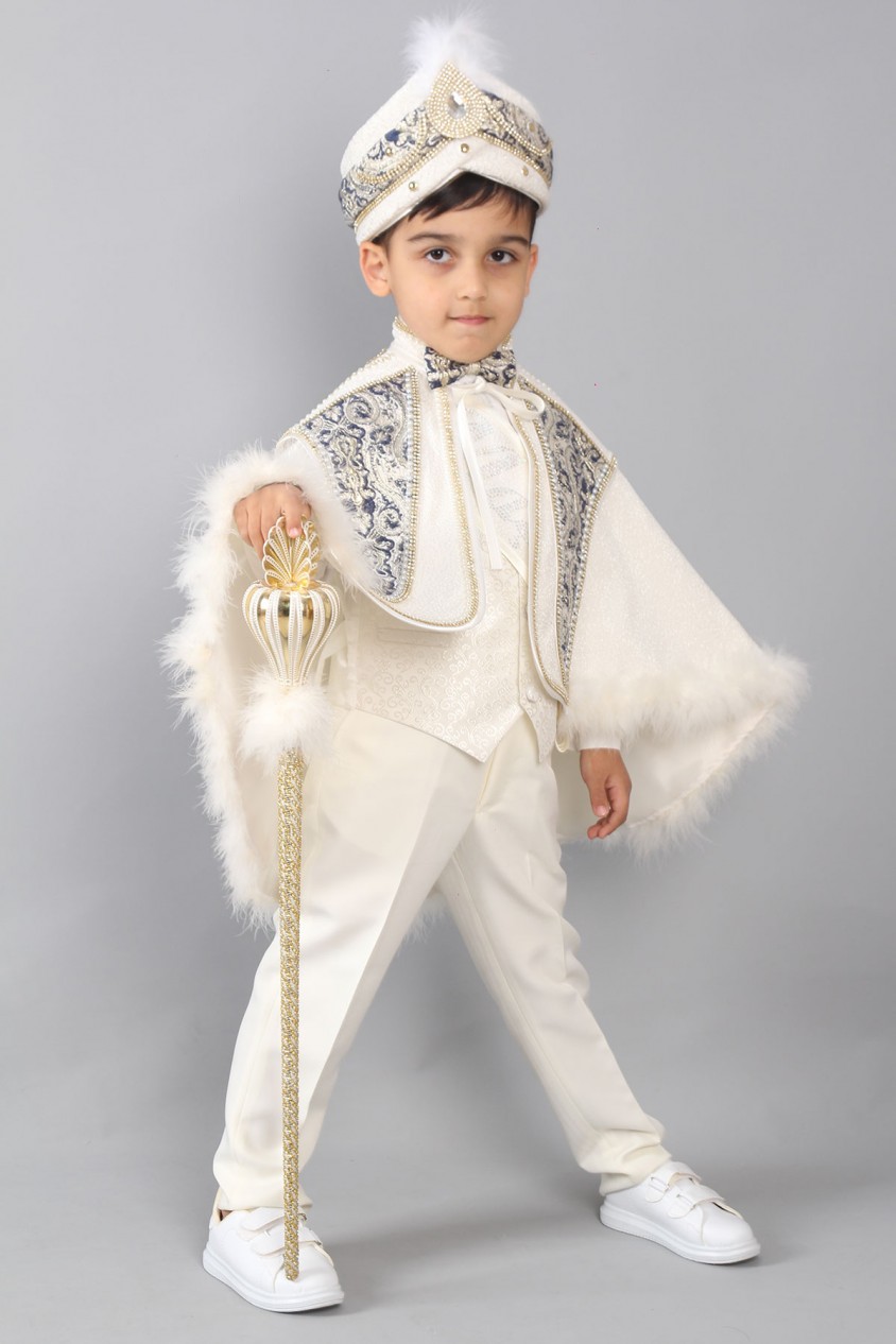 Can Pelerinli Sünnet Kıyafeti Krem Lacivert - 2047